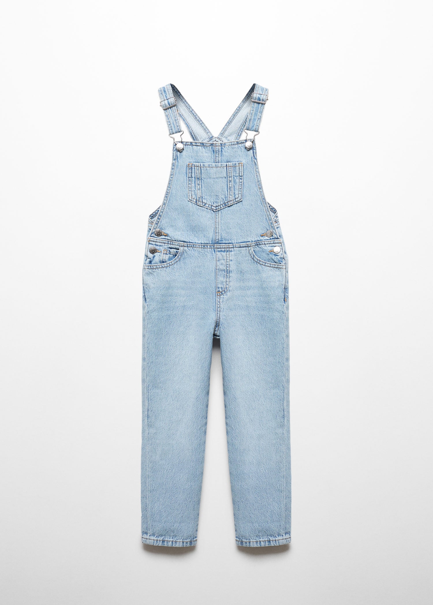 MANGO Long Denim Dungarees in Light Blue | endource
