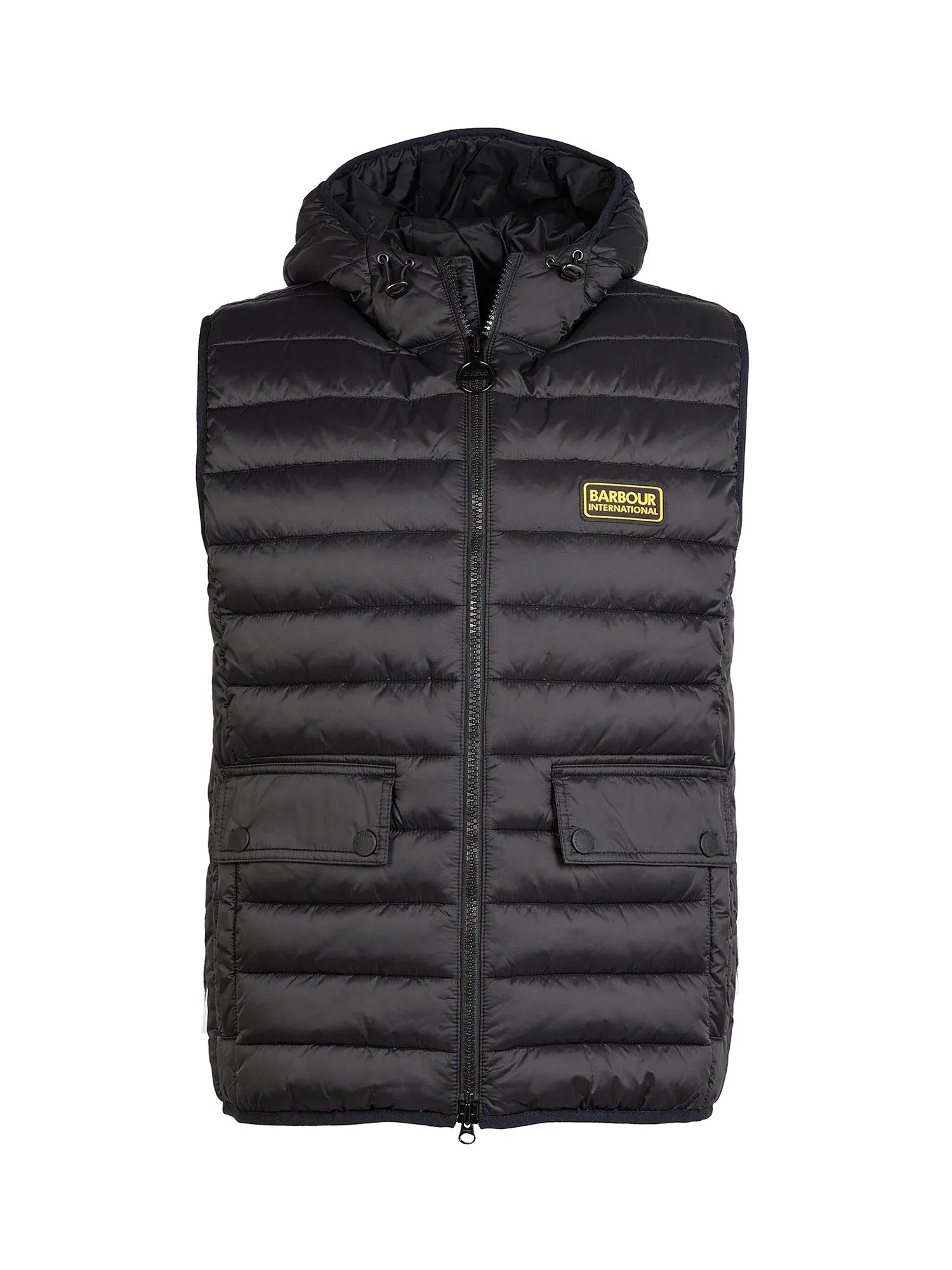 BARBOUR Racer Ousten Hooded Gilet in Black | endource