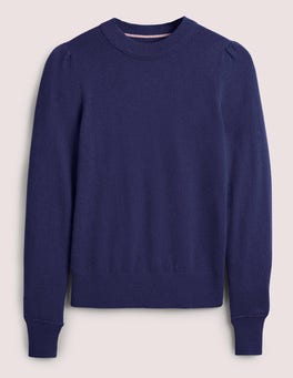 BODEN Cashmere Puff Shoulder Jumper in Navy | endource