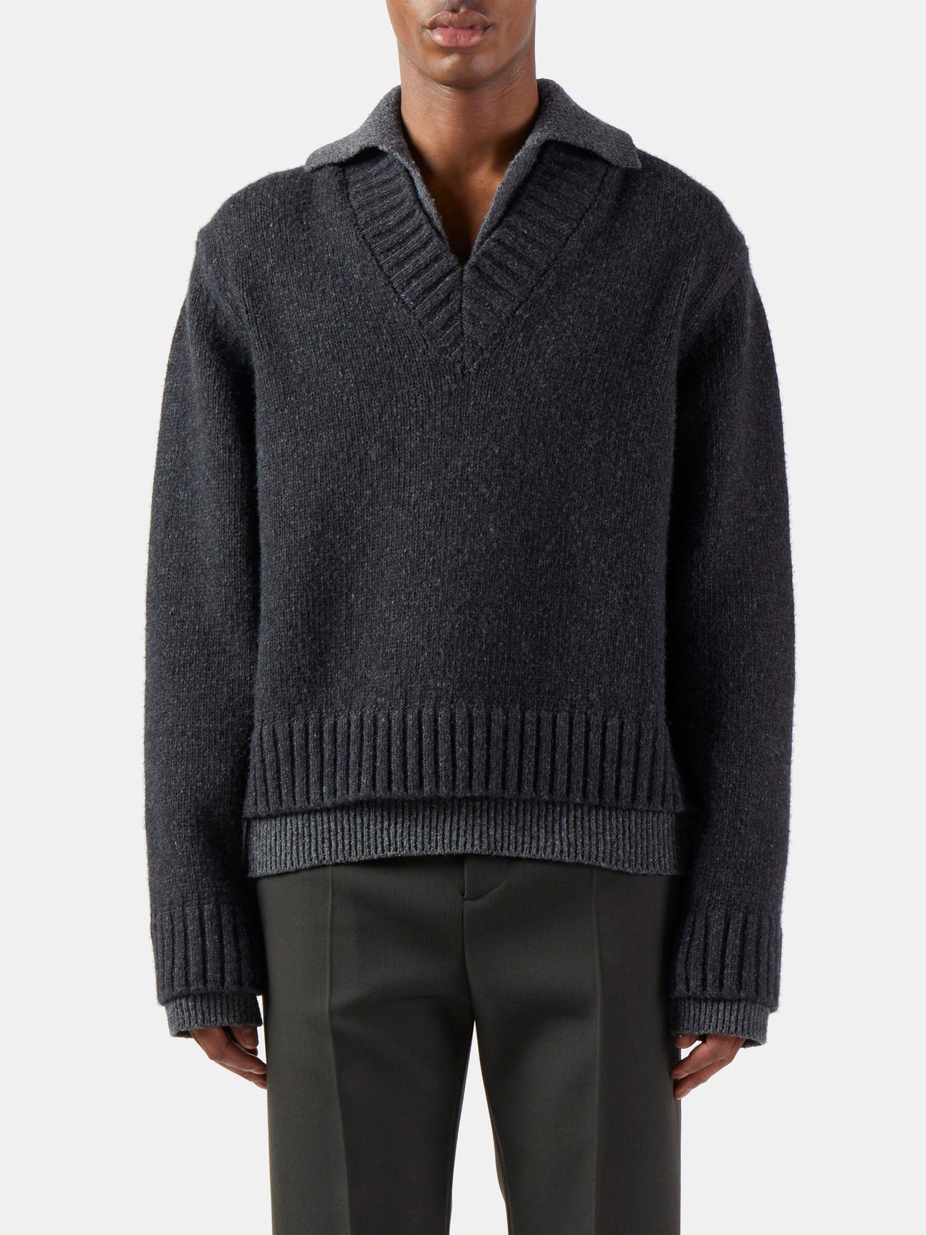 BOTTEGA VENETA Double-Layered Wool Sweater in Grey | endource