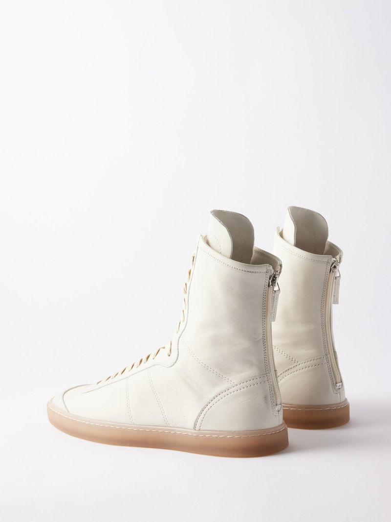 LEMAIRE Linoleum Leather High-Top Boxing Trainers in White | Endource