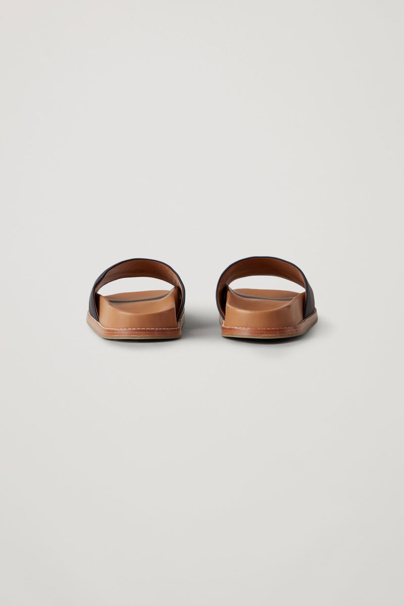 COS Leather Sliders in Midnight Blue / Tobacco | Endource