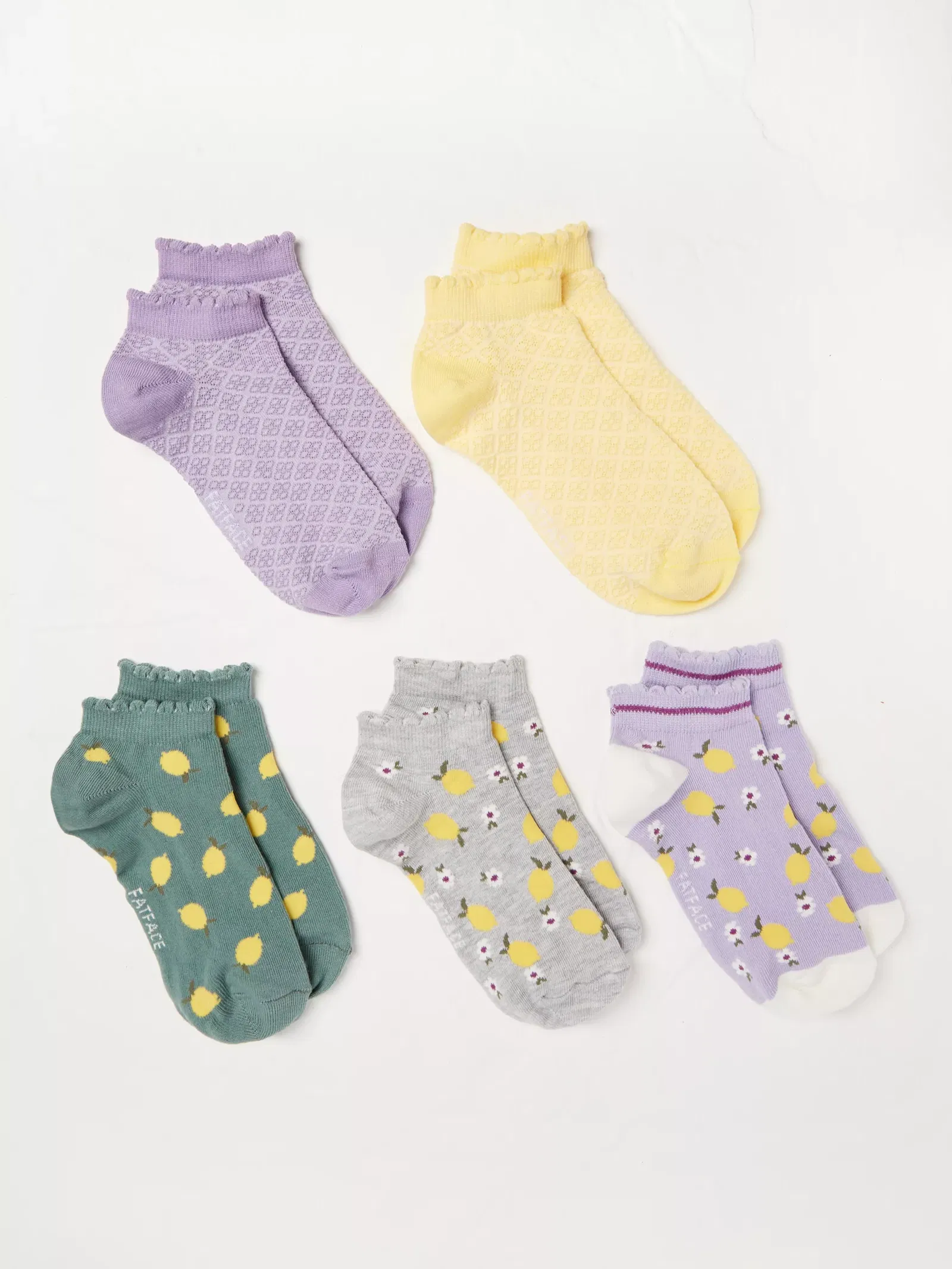 FATFACE Lemon Print Ankle Socks in Multi | Endource