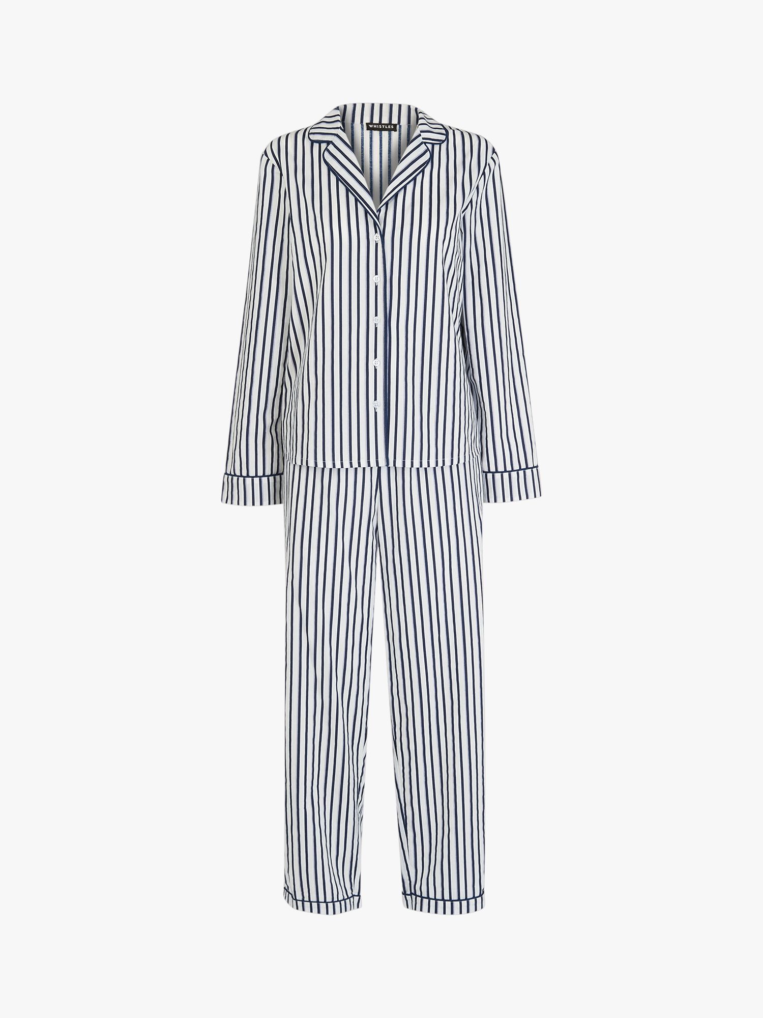 WHISTLES Winter Striped Pyjamas in White/Navy | endource