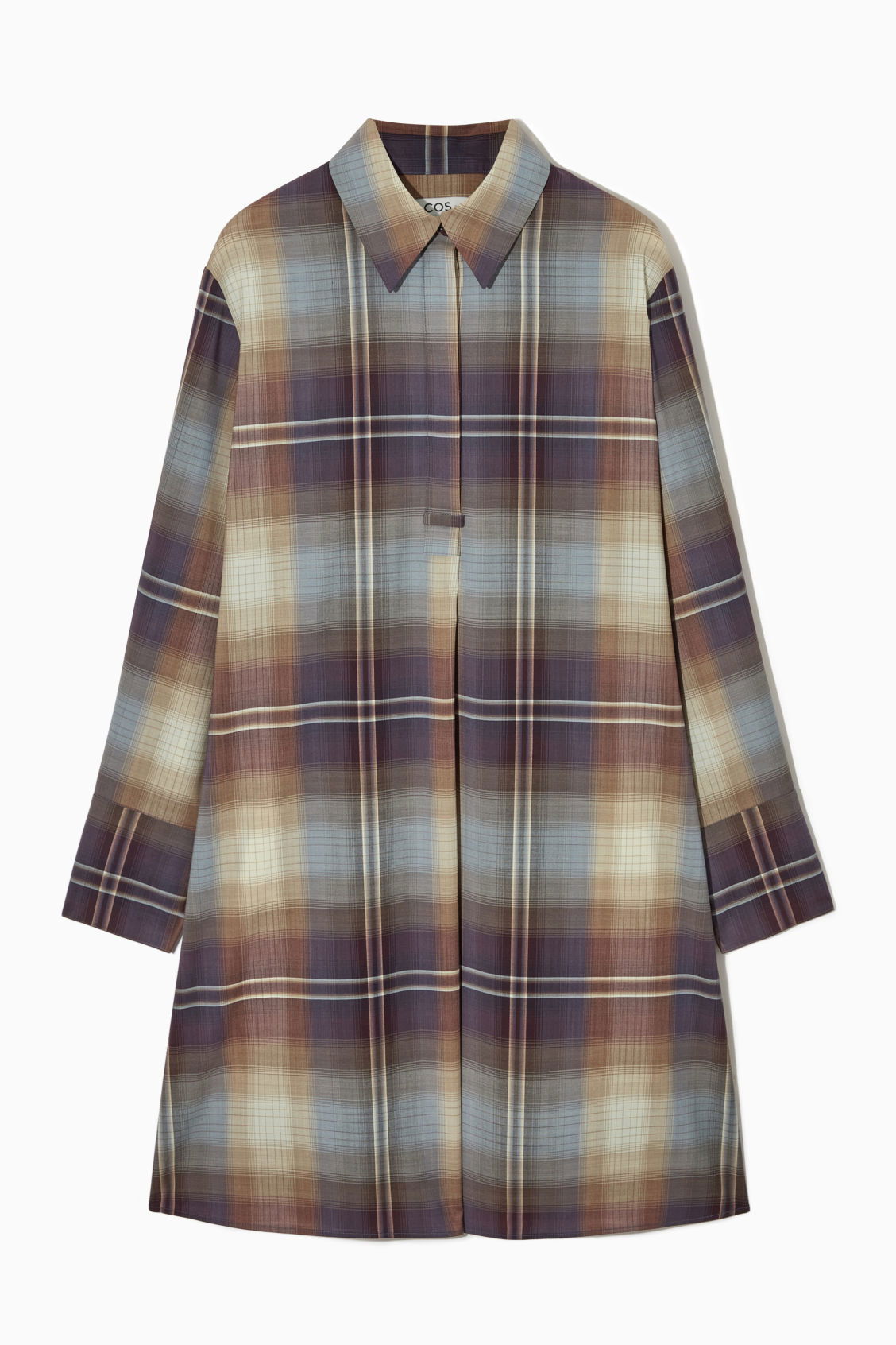 COS Checked Mini Shirt Dress in LIGHT BLUE / BEIGE / CHECKED | endource