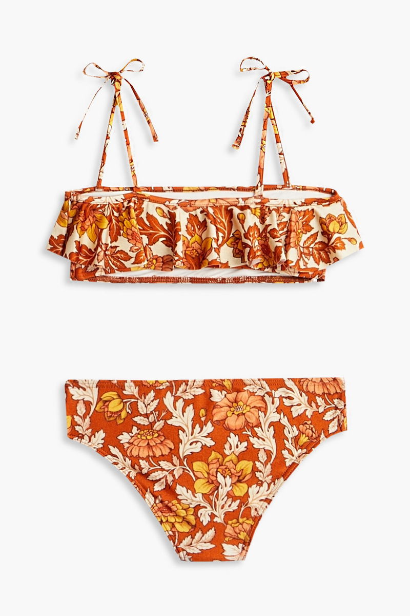 Zimmermann Andie Ruffled Floral Print Bikini In Orange Endource