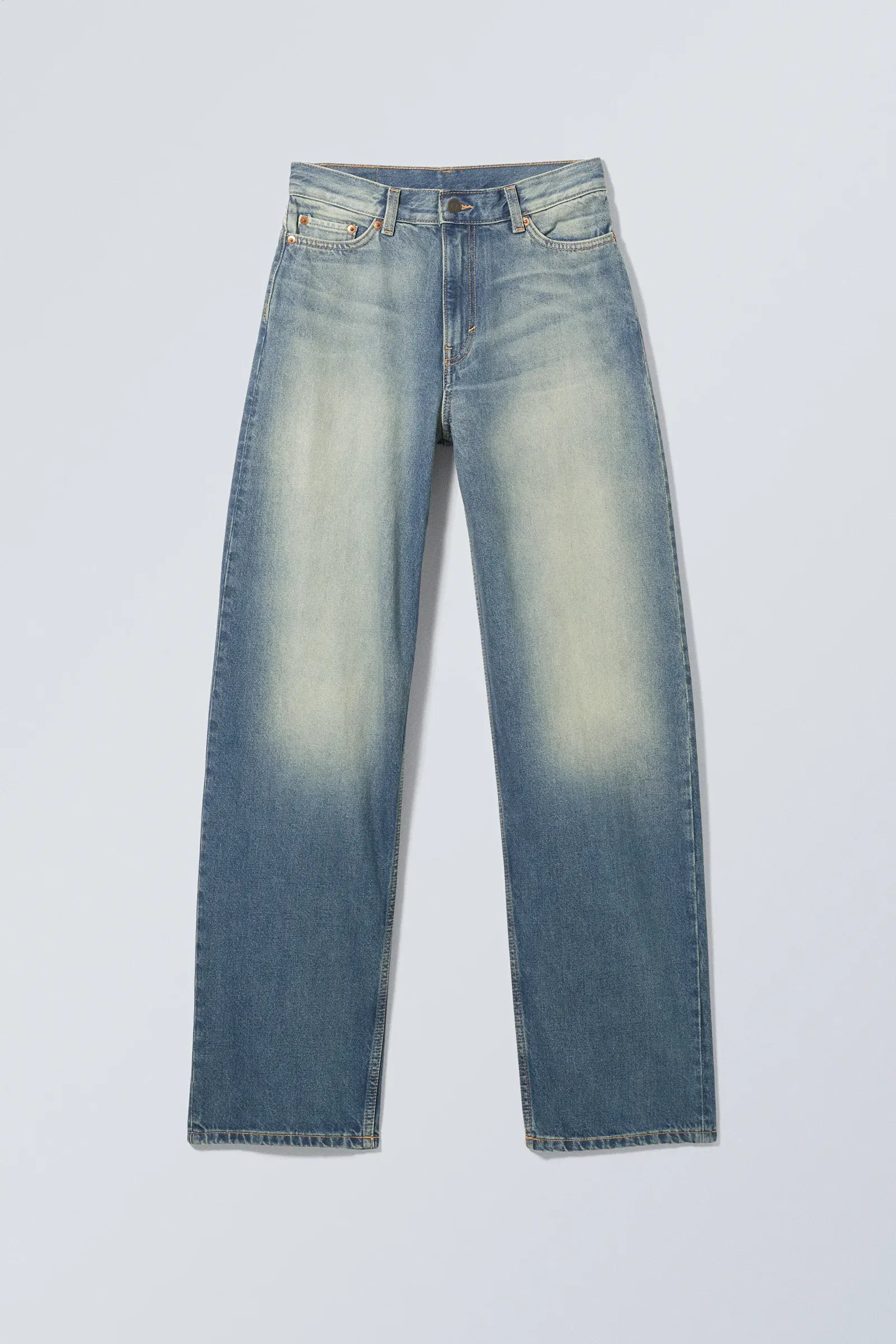 WEEKDAY Rail Mid Loose Straight Jeans in Jackpot Blue - Medium Blue ...