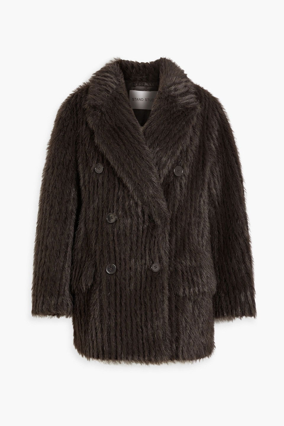 STAND STUDIO Zenni Double-Breasted Faux Fur Coat in Brown | endource