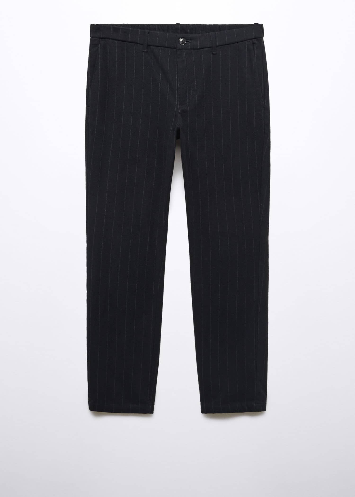 MANGO Pinstripe Cotton Slim-Fit Trousers in Night Blue | endource