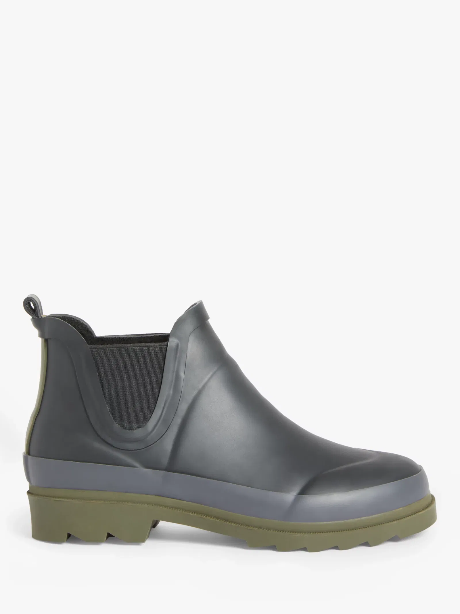 KIN Patience Rubber Cropped Wellie Boots in Black/Khaki | endource