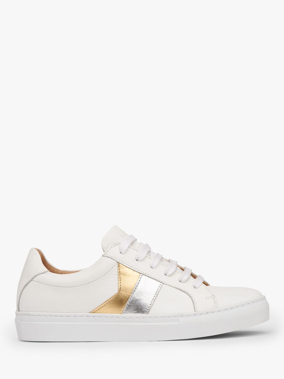 L.K. BENNETT Alivia Leather Trainers in Whi-silver/Gold | endource