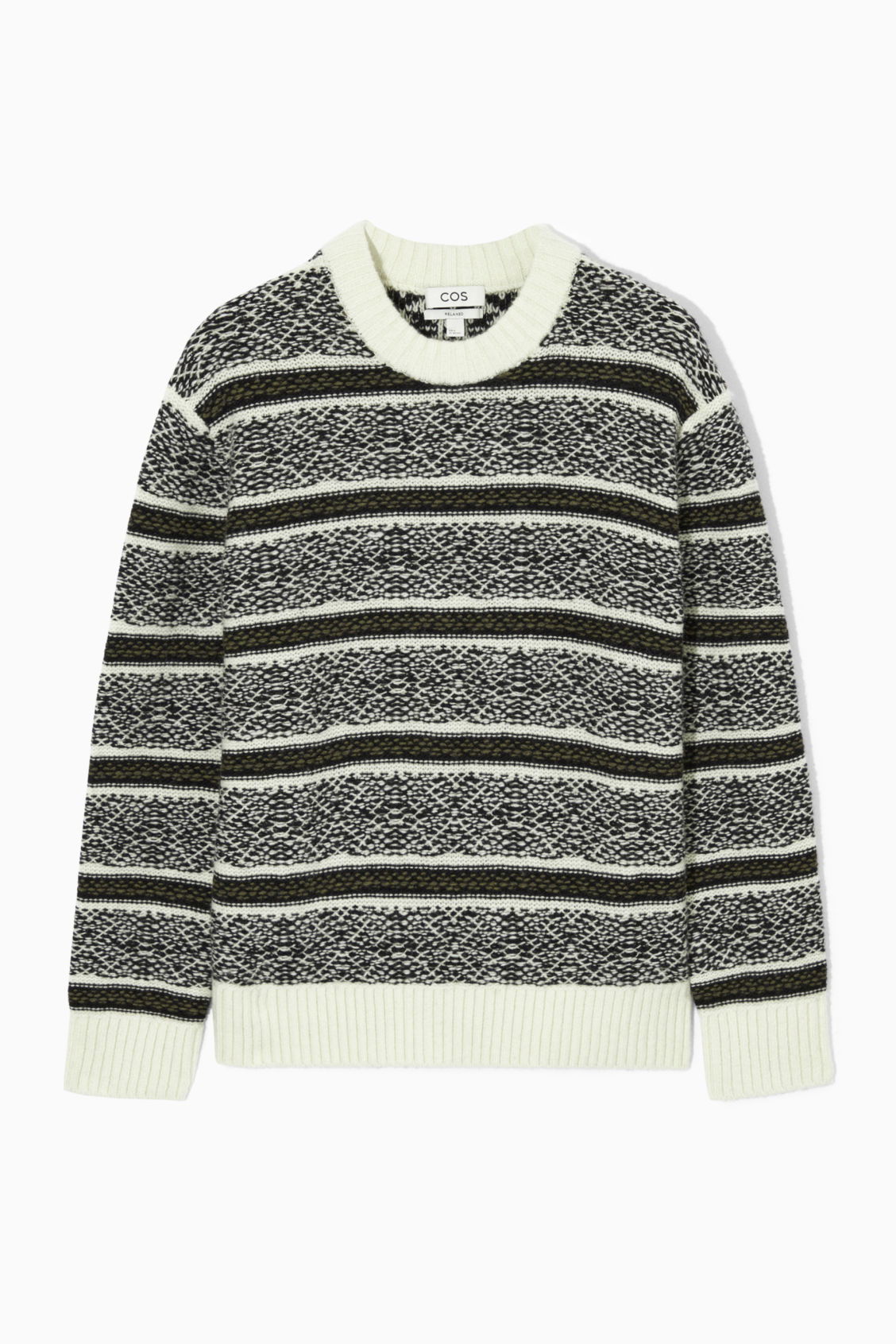 COS Fair Isle Wool Jumper in WHITE / BLACK | endource