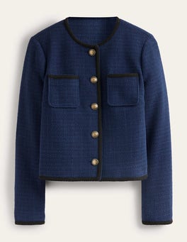 BODEN Trimmed Textured Jacket in Evening Blue | Endource