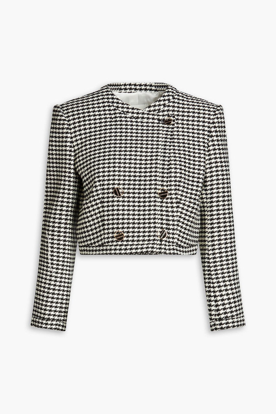 SANDRO Cropped Houndstooth Tweed Jacket in Black | endource