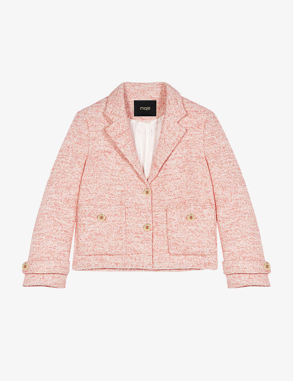 MAJE Single-Breasted Tweed Tailored Jacket in ROSES | Endource