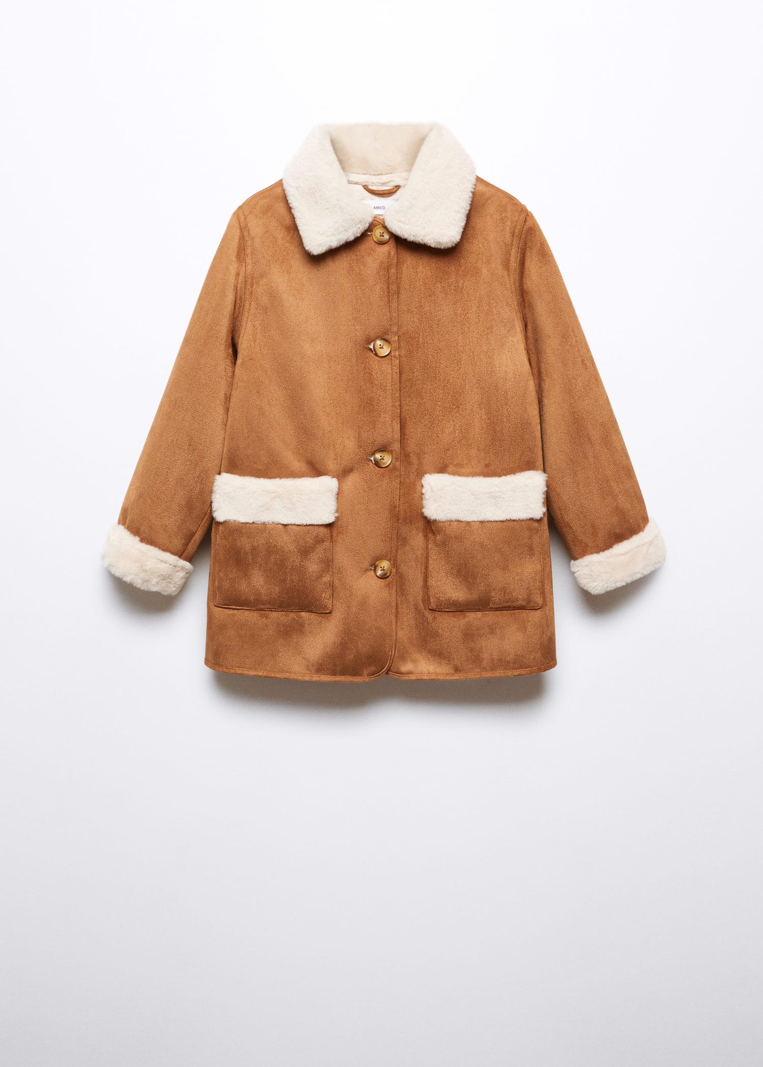 MANGO Faux Shearling-Lined Coat in Medium Brown | endource