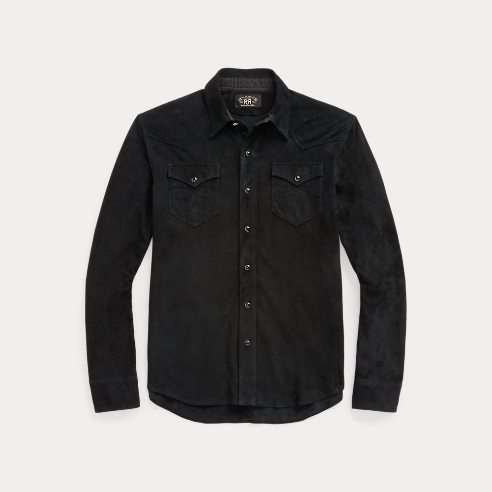 RALPH LAUREN RRL Suede Western Shirt in Black | endource