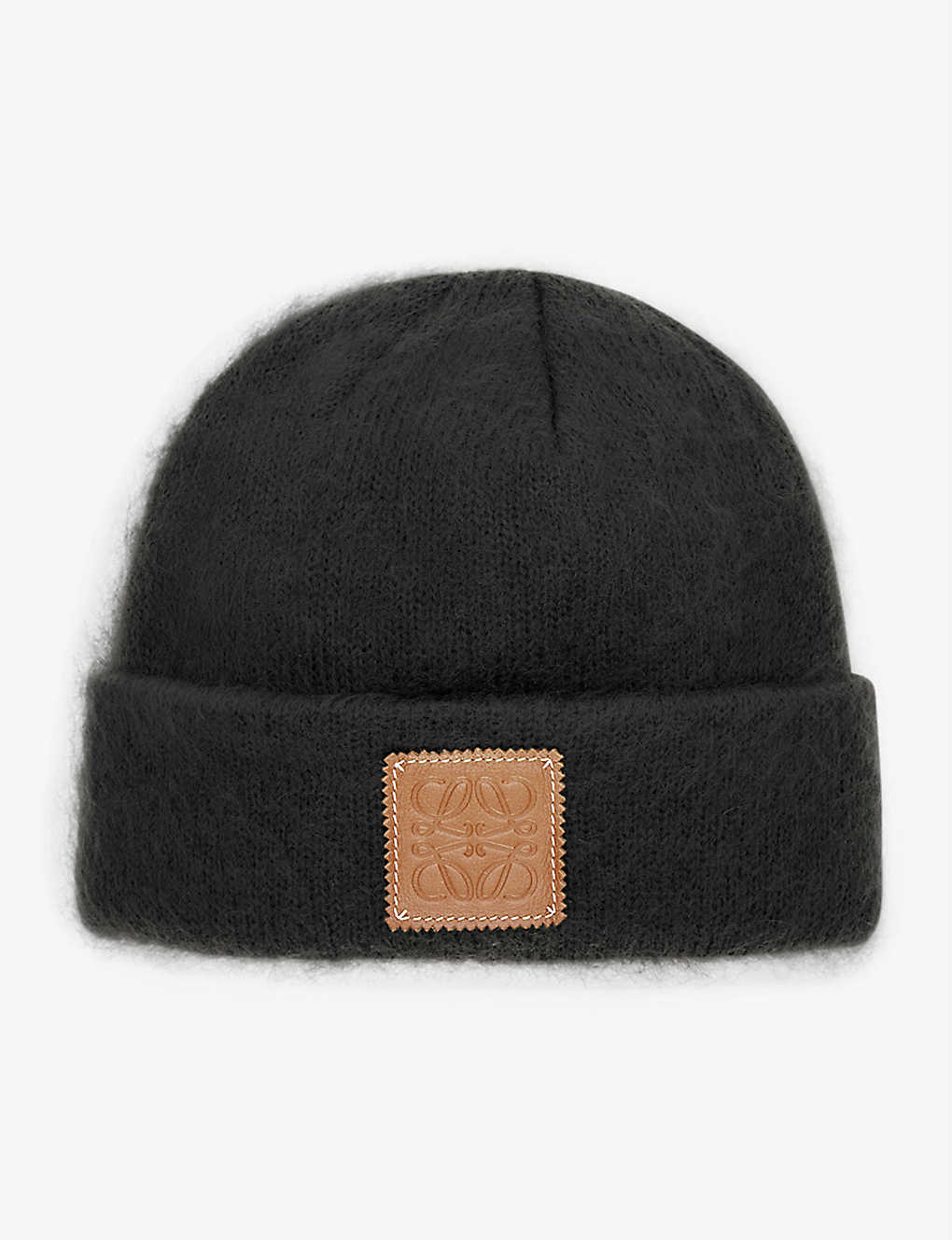 LOEWE Logo-Patch Wool And Mohair-Blend Beanie in BLACK | endource