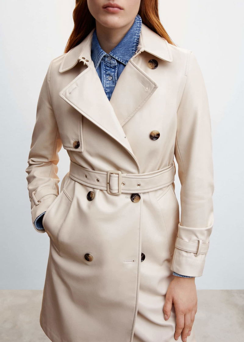 MANGO Classic Leather Effect Trench Coat | Endource