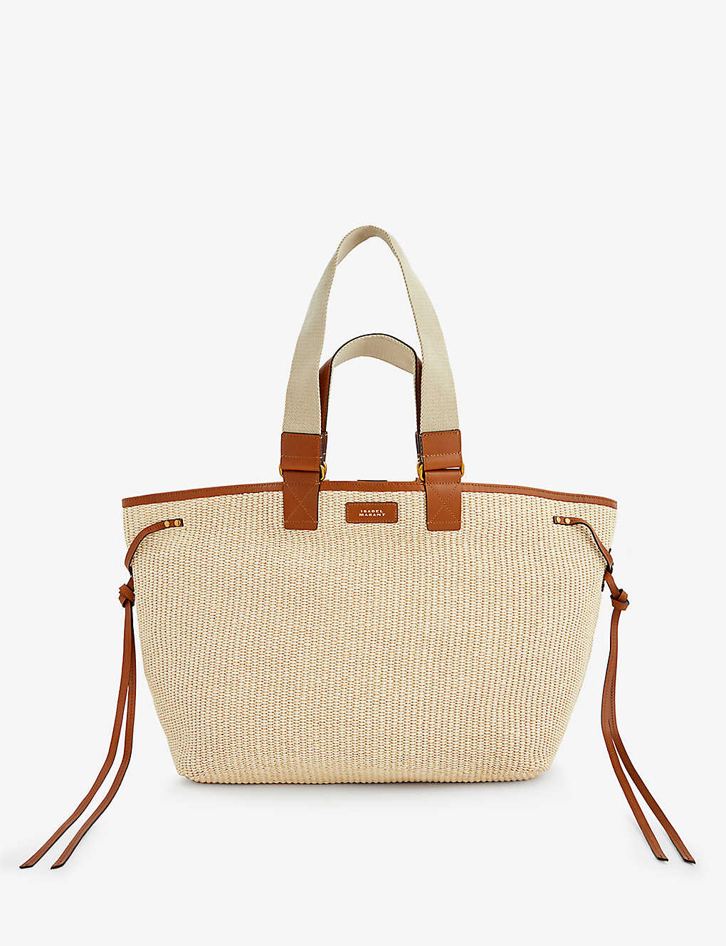 ISABEL MARANT Wardy Contrast-Trim Raffia Tote Bag in NATURALCOGNAC | Endource