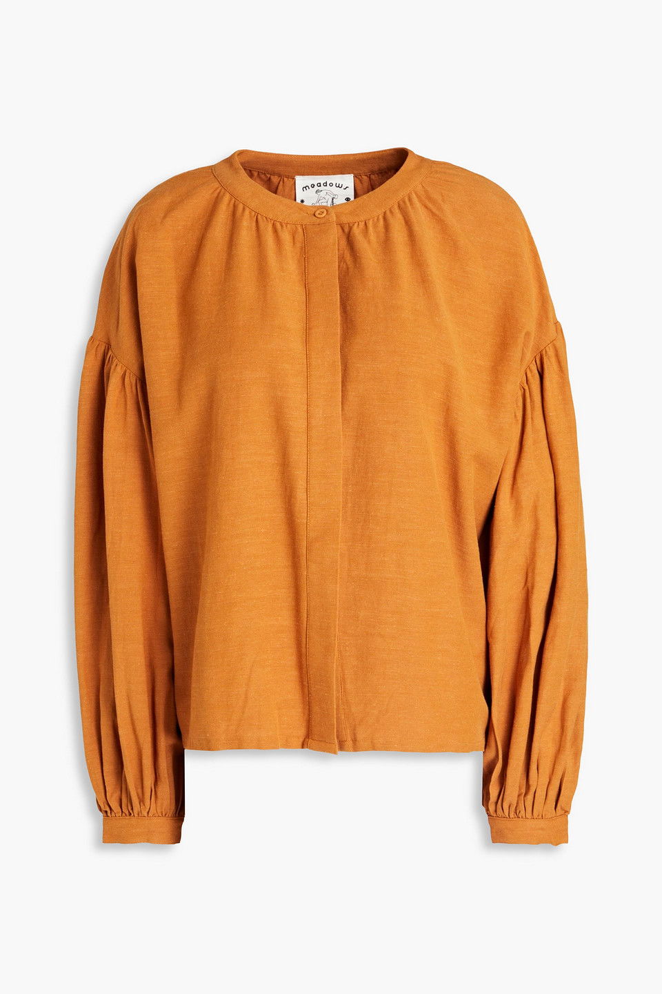 MEADOWS Hazel Gathered Slub Woven Blouse in Brown | endource