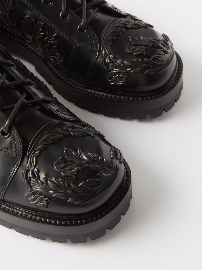 Versace Barocco Leather Derby Shoes in Black | endource
