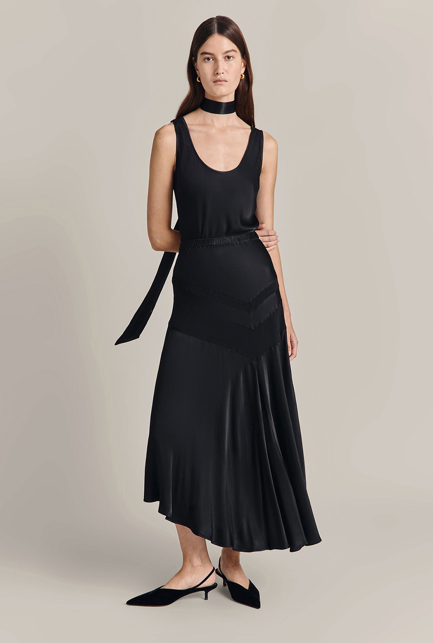 GHOST Skye Satin Midi Skirt | endource