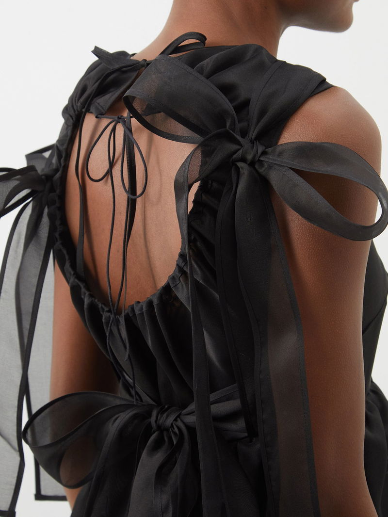 Cecilie Bahnsen Dana Bow Embellished Silk Midi Dress In Black Endource