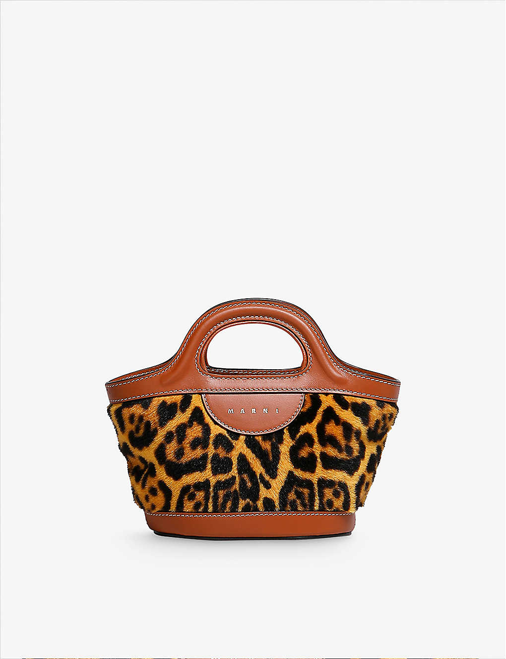 MARNI Tropicalia Micro Leopard-Print Shearling Top-Handle Bag in GOLD ...