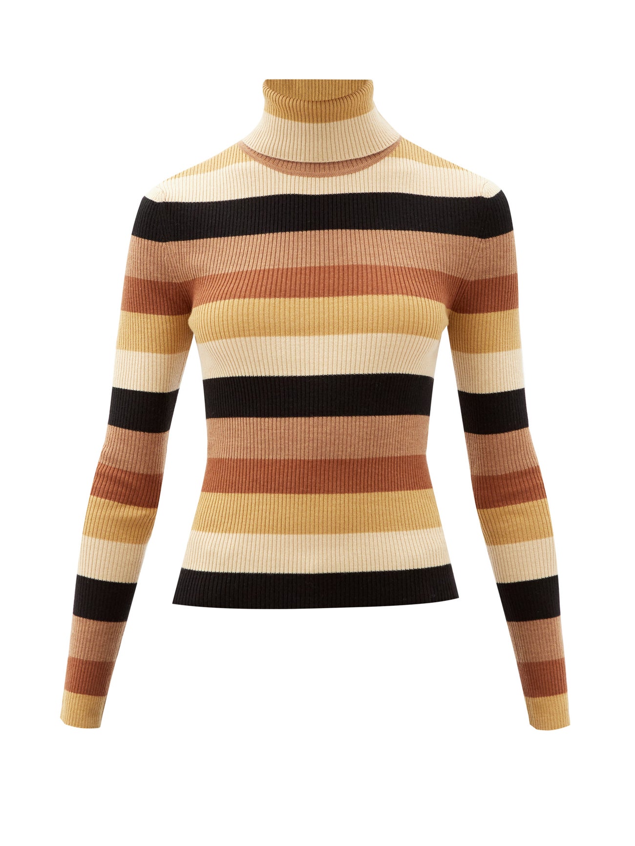STAUD Ken Striped Roll-Neck Sweater in Brown | endource