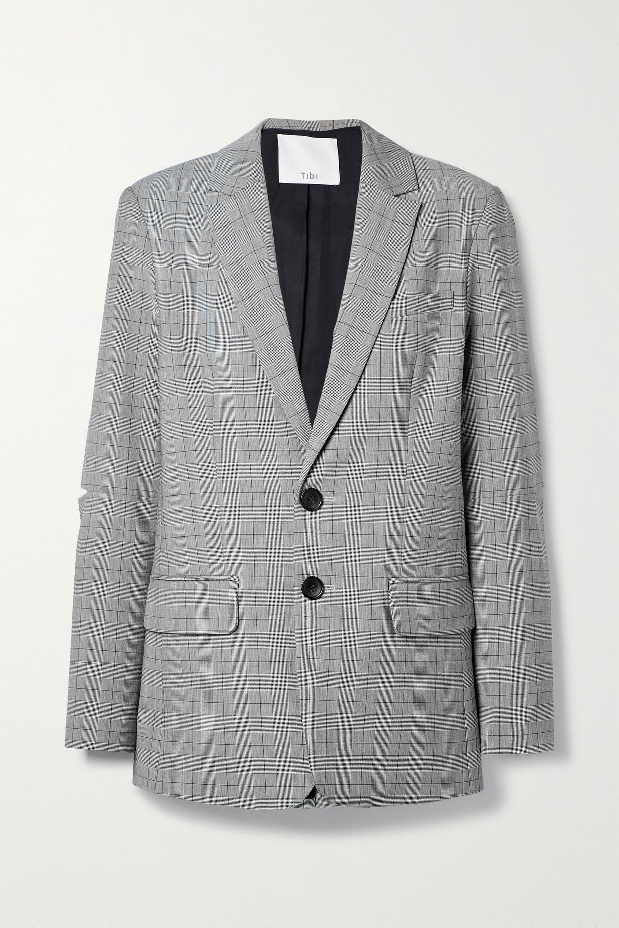 TIBI Marlon Cutout Checked Blazer in Gray | endource