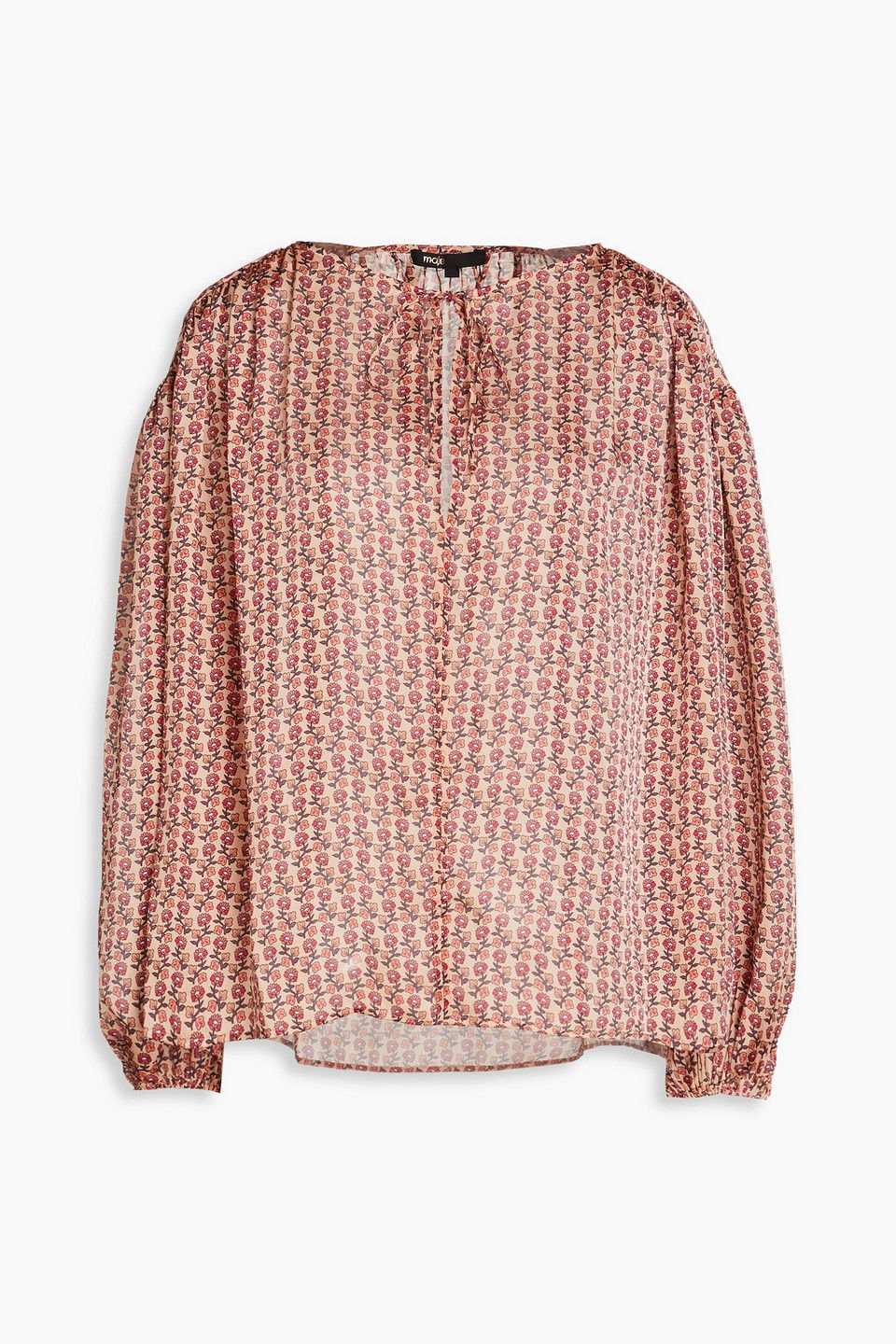 MAJE Lolivate Floral-Print Satin Blouse in Orange | Endource