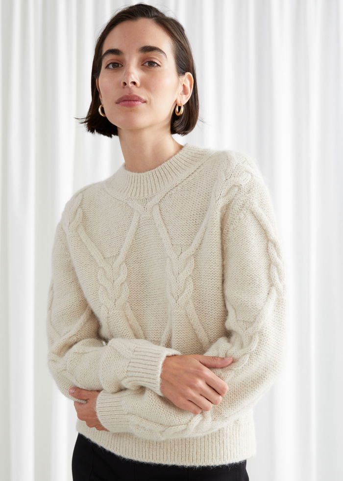 & OTHER STORIES Open Back Cable Knit Sweater in Light Beige | endource