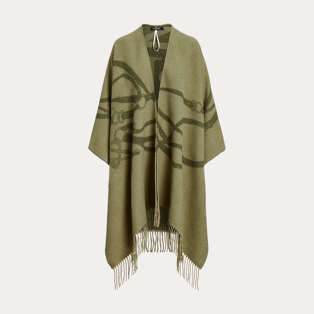 LAUREN RALPH LAUREN Logo & Belting-Motif Jacquard Ruana in Tan | endource