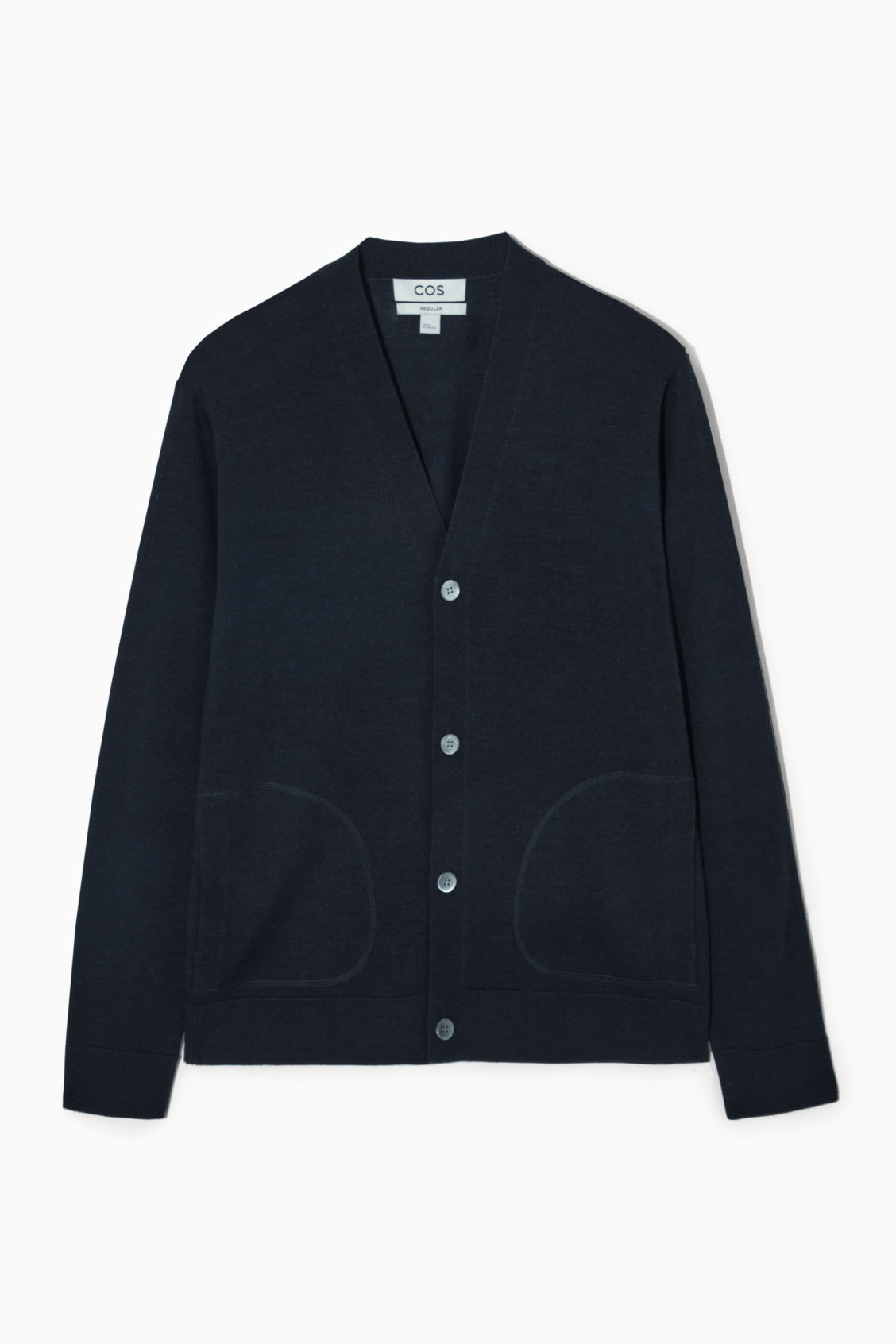 COS V-Neck Merino Wool Cardigan in DARK NAVY | endource