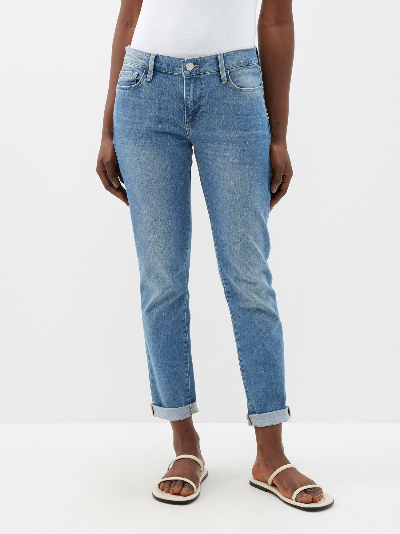 FRAME Le Garcon Mid-Rise Rolled-Cuff Jeans in Blue | endource
