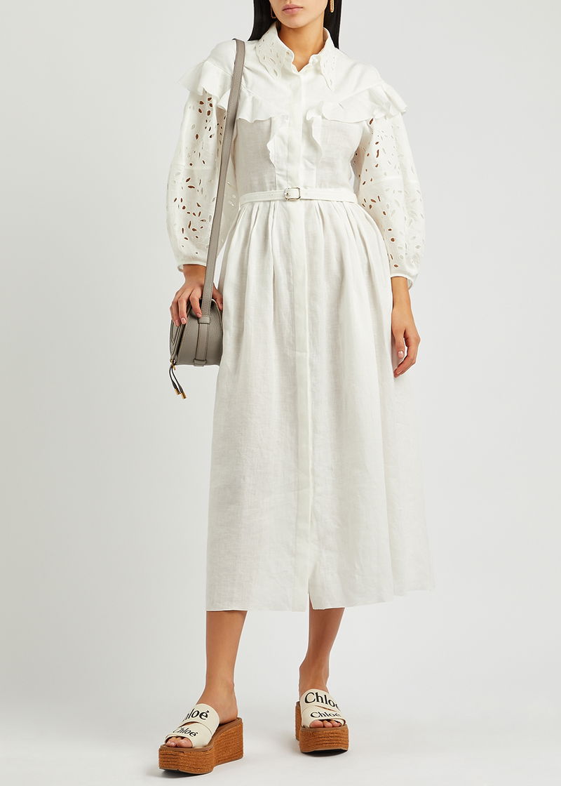 CHLOÉ Broderie Anglaise Linen Midi Dress | endource