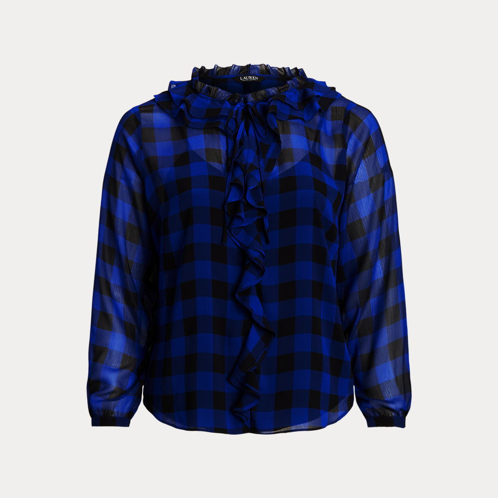 LAUREN RALPH LAUREN Curve - Buffalo Check Ruffled Georgette Blouse in ...