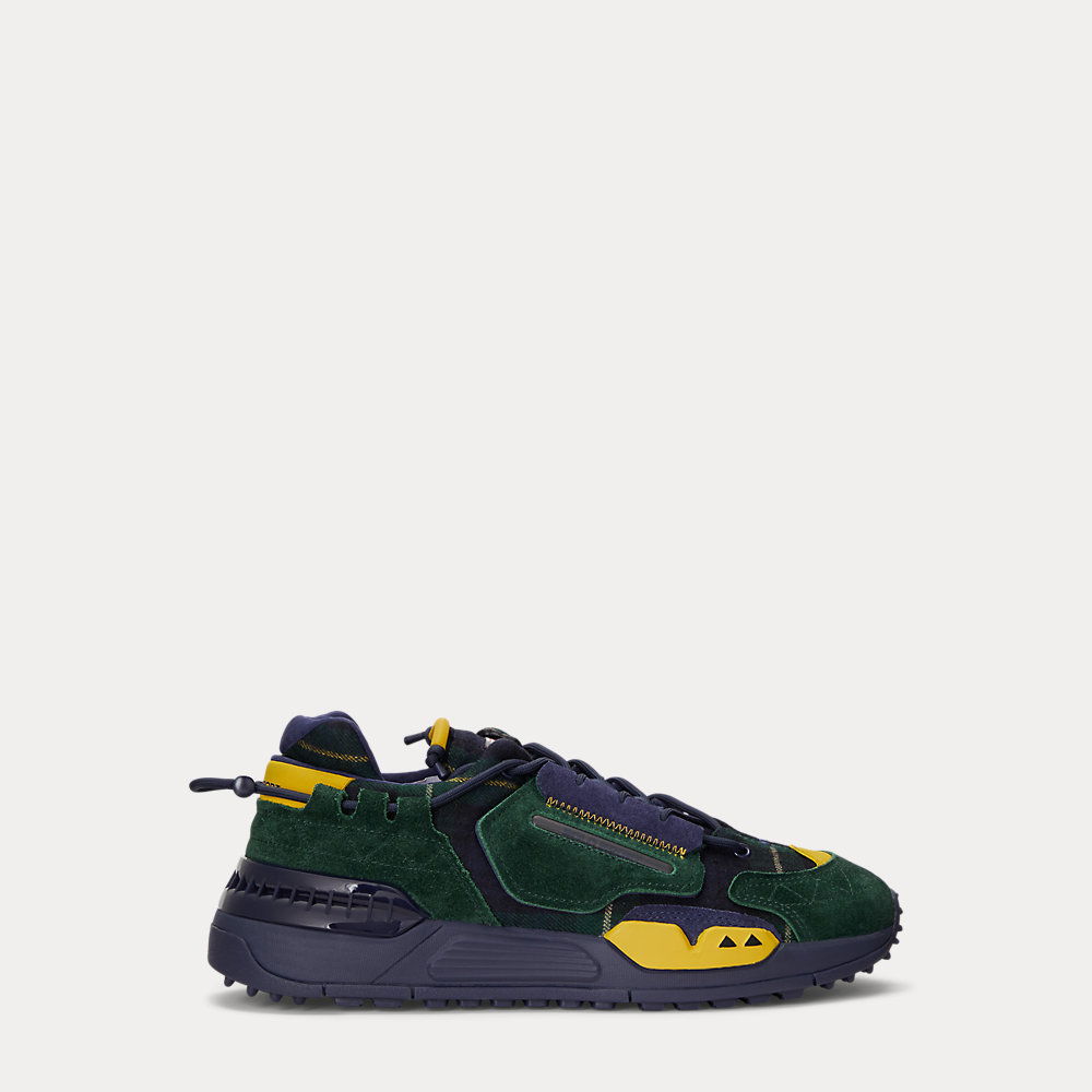 POLO RALPH LAUREN Suede & Plaid Twill Trainer in Green | Endource