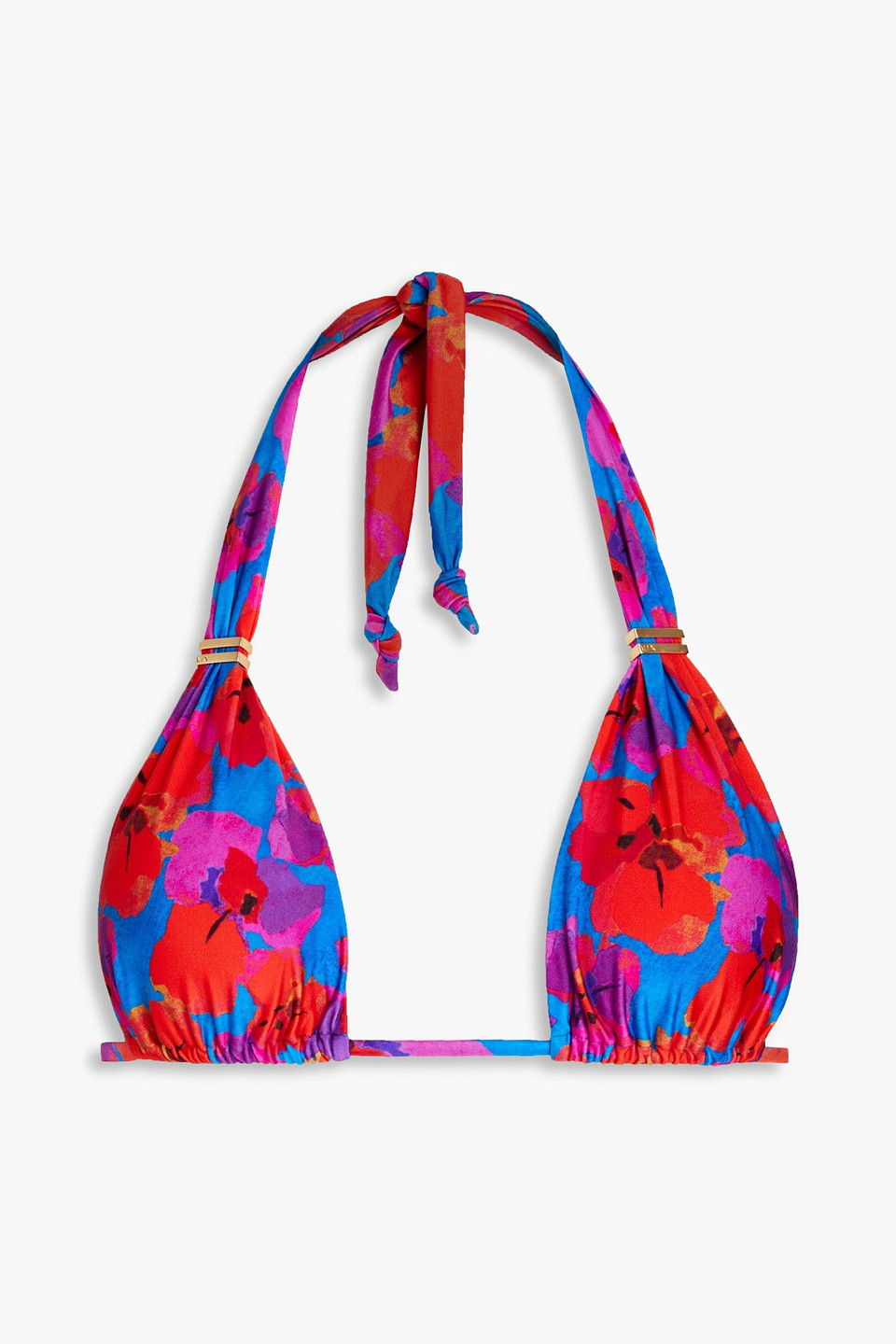 VIX PAULA HERMANNY Bia Floral Halterneck Triangle Bikini Top in Blue ...