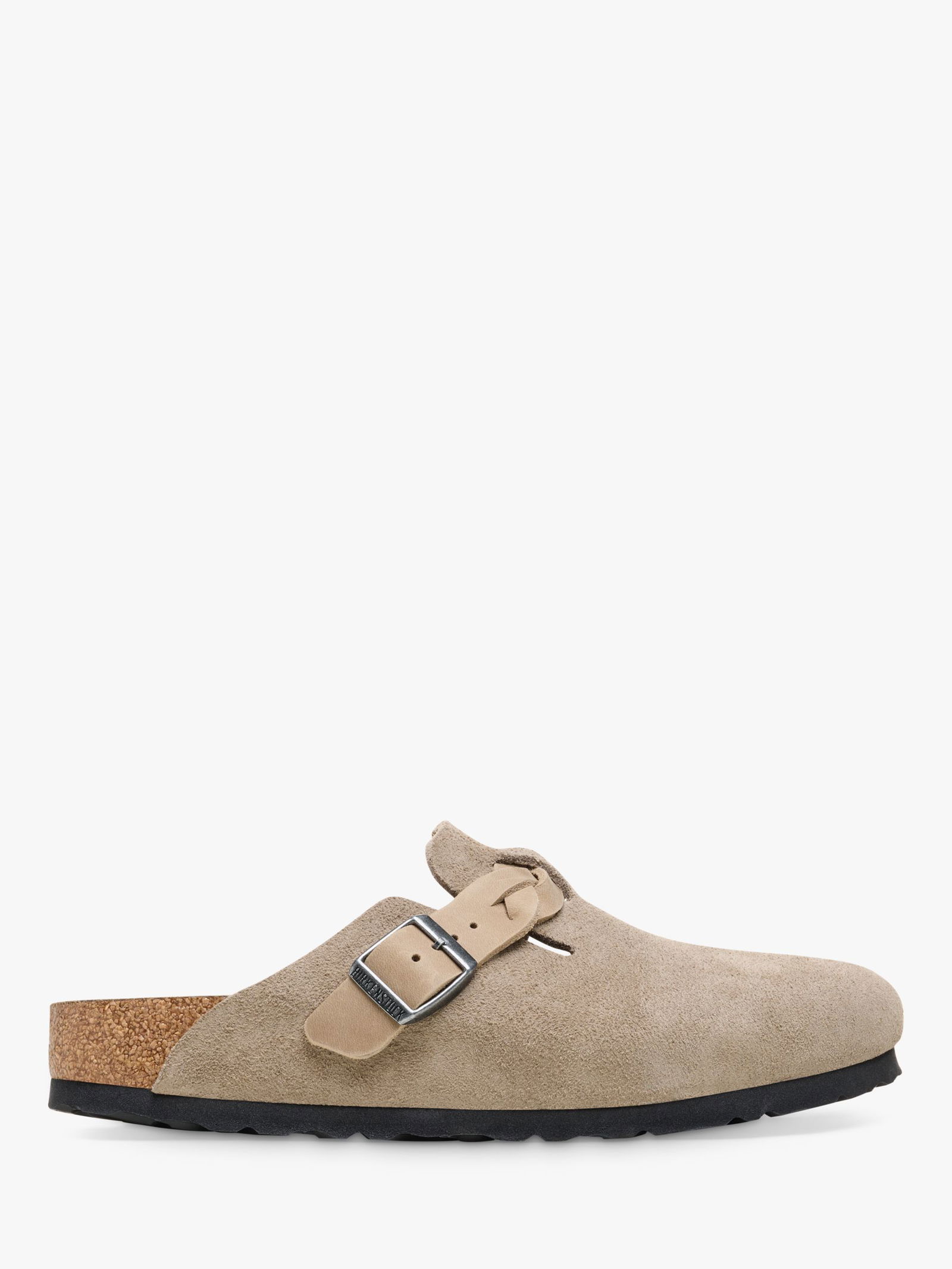 BIRKENSTOCK Braided Buckle Suede Clogs in Taupe | endource