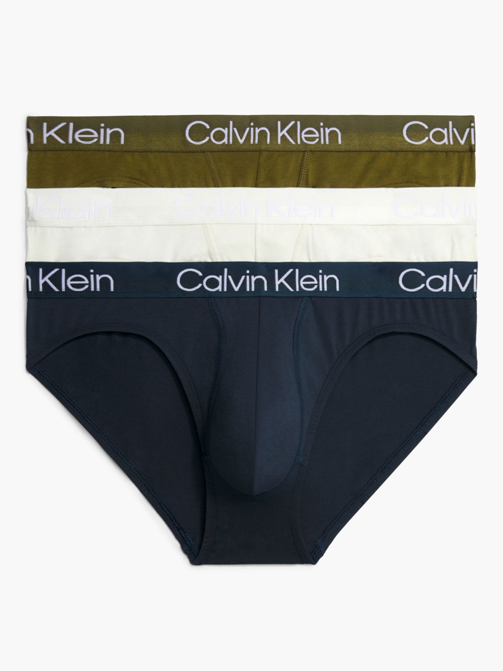CALVIN KLEIN Modern Structure Hip Briefs, Pack of 3 in Grey/Olive/Blue ...