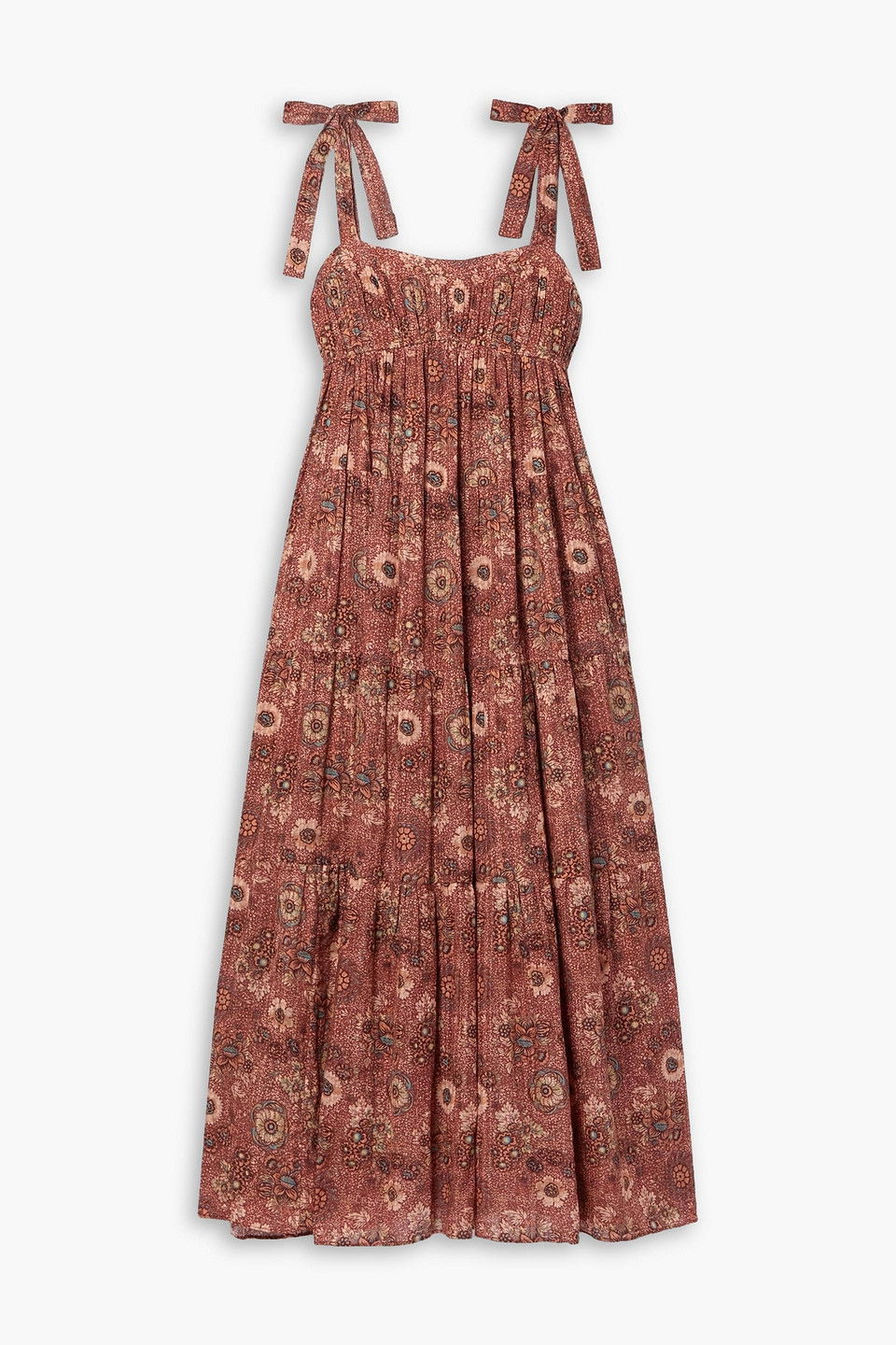 ULLA JOHNSON Cordelia Gathered Floral-Print Cotton Voile Midi Dress | endource