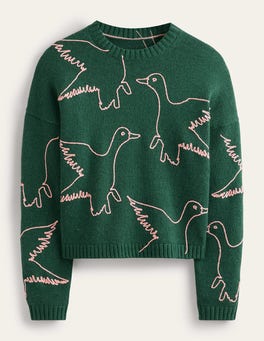 BODEN Embroidered-Duck Jumper in Amazon Green | endource