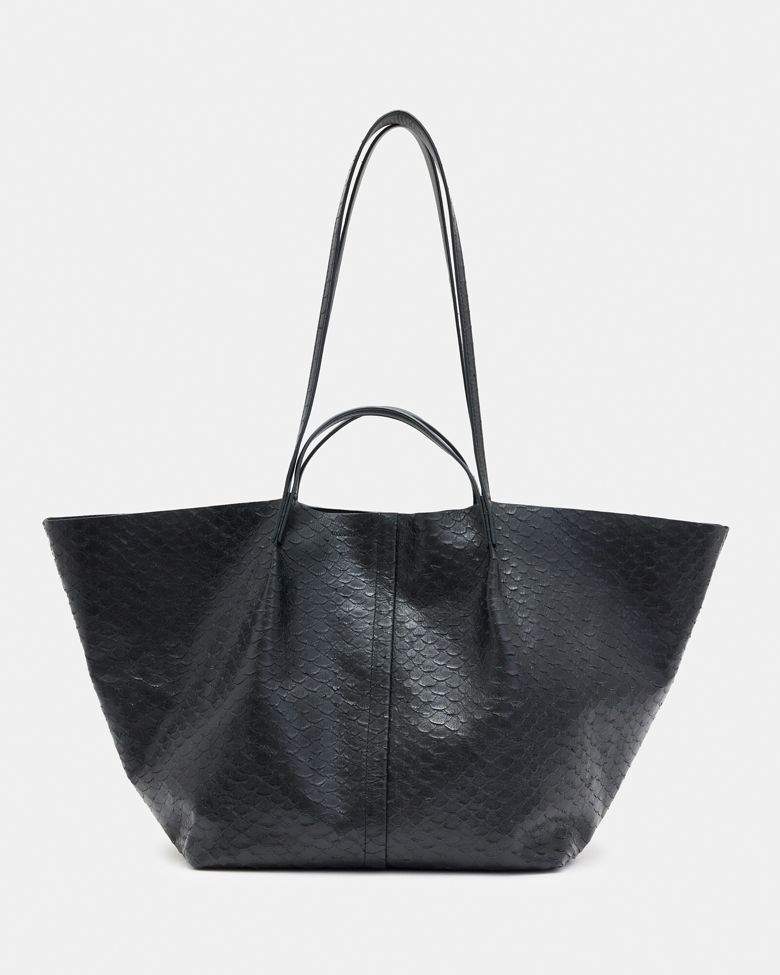 ALLSAINTS Hannah Leather Python Tote Bag in Black | endource