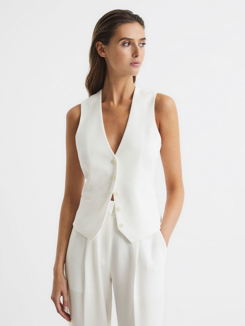 REISS Tatum Tailored Waistcoat in White | Endource
