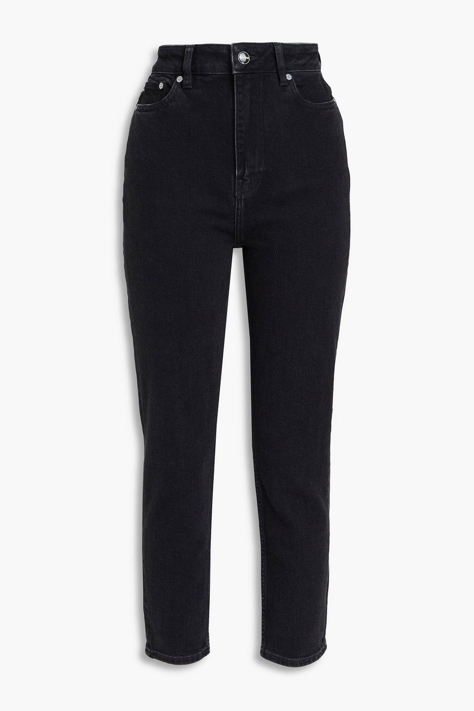 GANNI Cropped High-Rise Slim-Leg Jeans in Black | endource