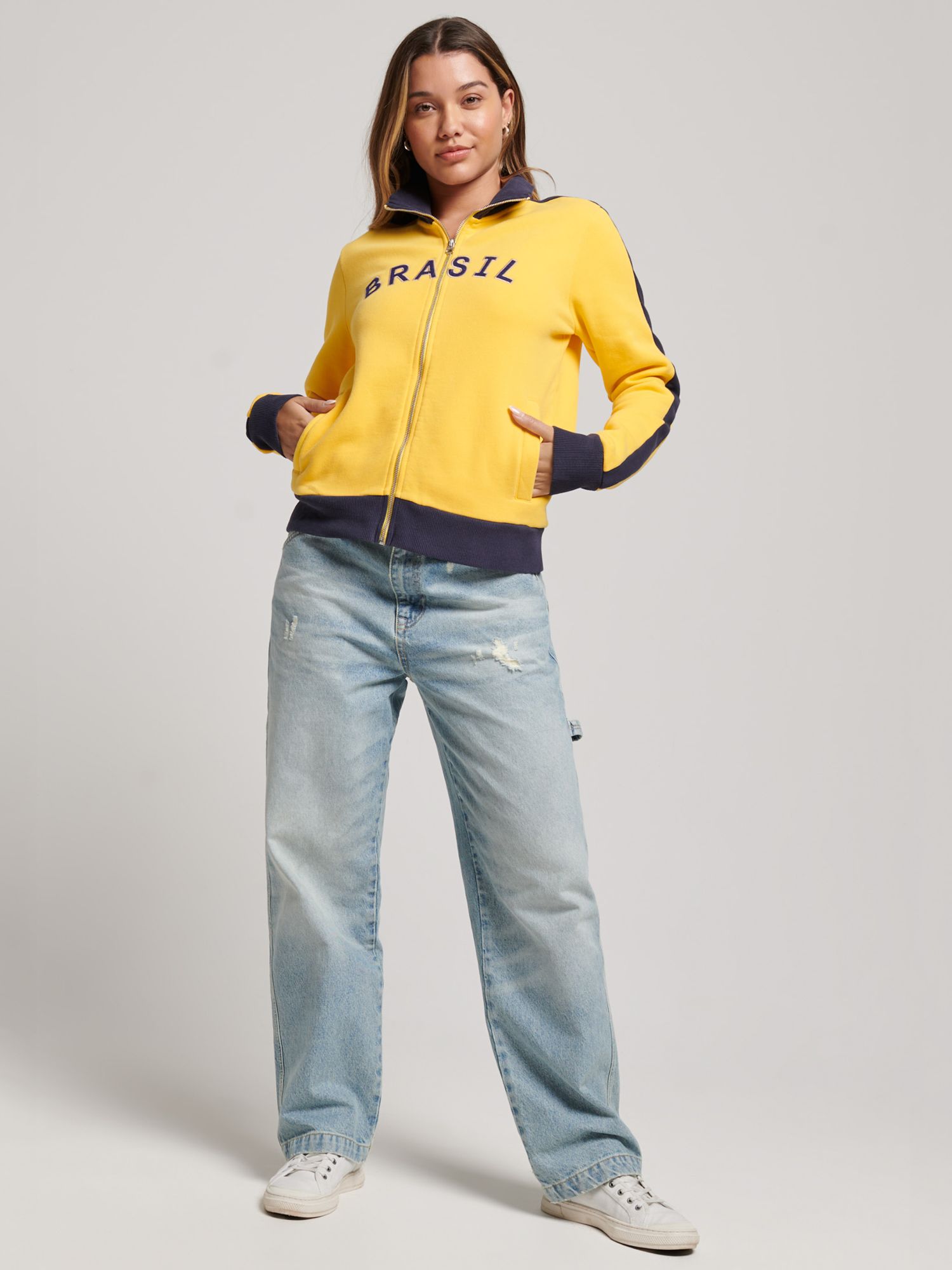 SUPERDRY Ringspun Football Brazil Track Top in Springs Yellow | endource