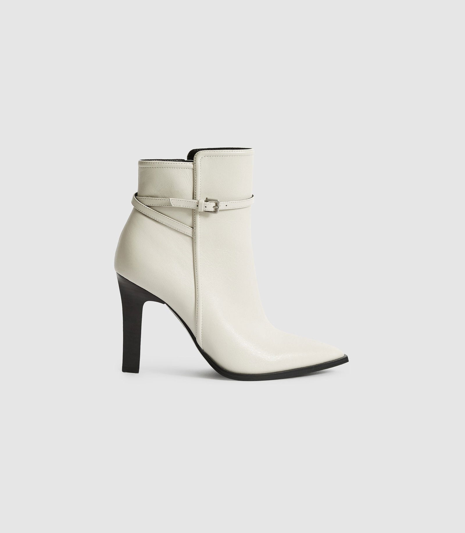REISS Ada Ankle Leather Point-Toe Ankle Boots in White | endource