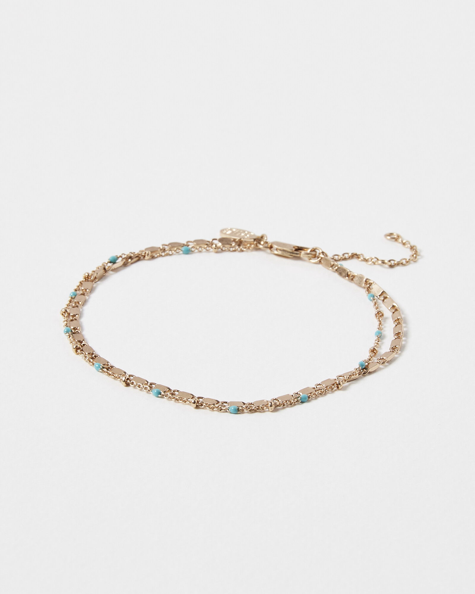 OLIVER BONAS Vera Double Row Blue & Gold Chain Anklet | endource
